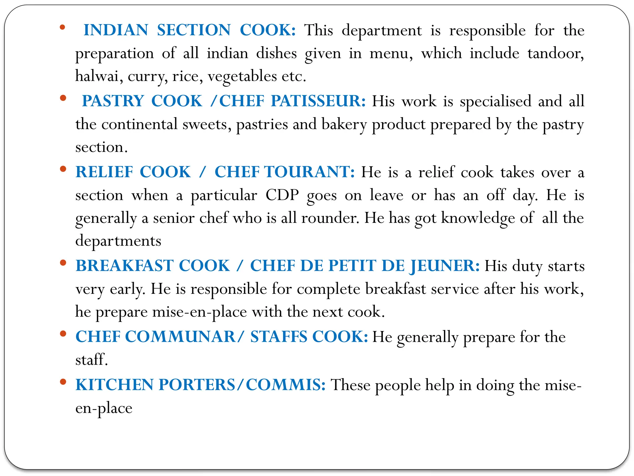 Classical Brigade (kitchen hierarchy) abc | PPTX