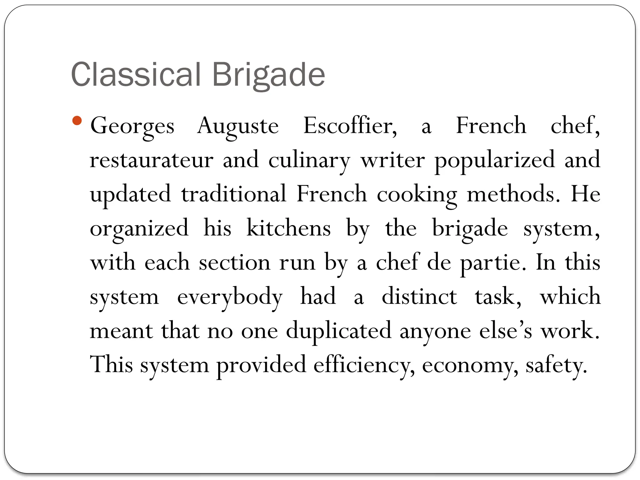 Classical Brigade (kitchen hierarchy) abc | PPTX