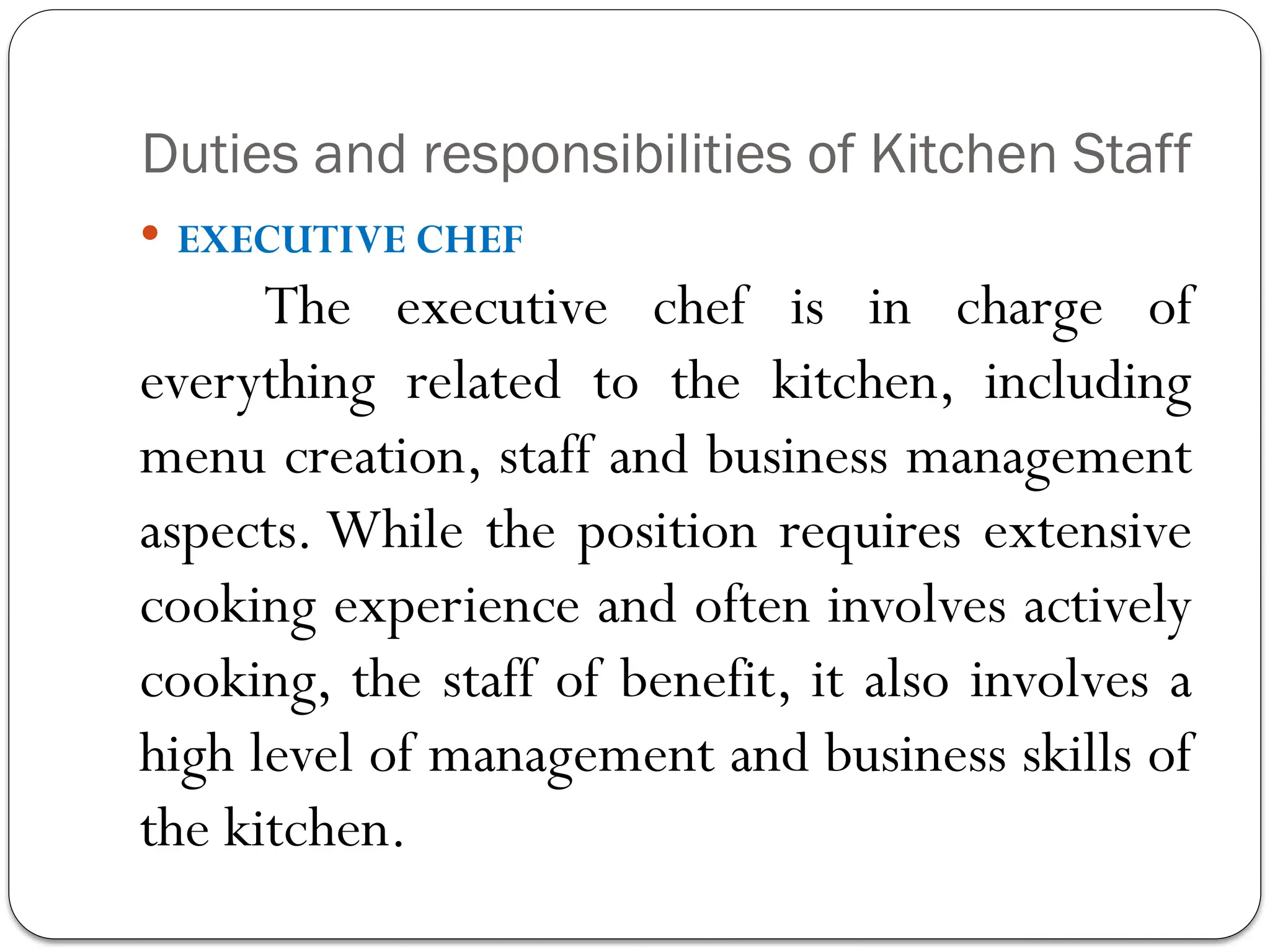 Classical Brigade (kitchen hierarchy) abc | PPTX