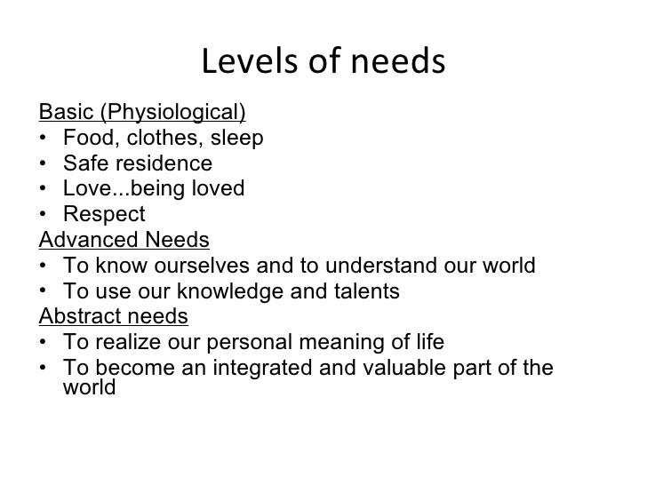 Hierarchy of needs 1