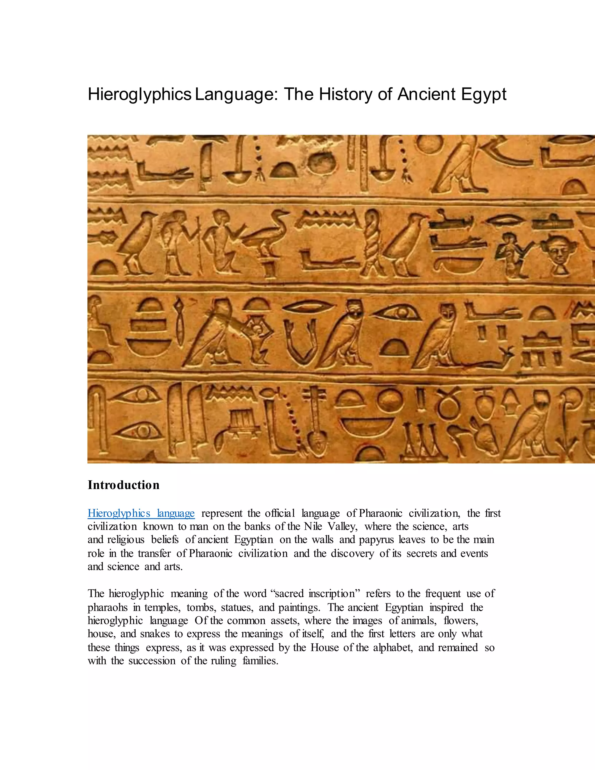 Hieroglyphics language the history of ancient egypt | PDF