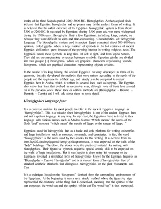 Hieroglyphics language the history of ancient egypt | PDF