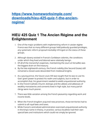 HIEU 425 Quiz 1 Liberty University Homeworksimple | PDF
