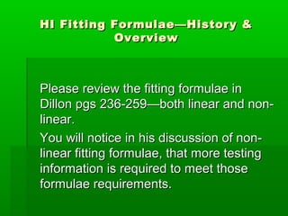 Hi fitting formula history & overview | PPT
