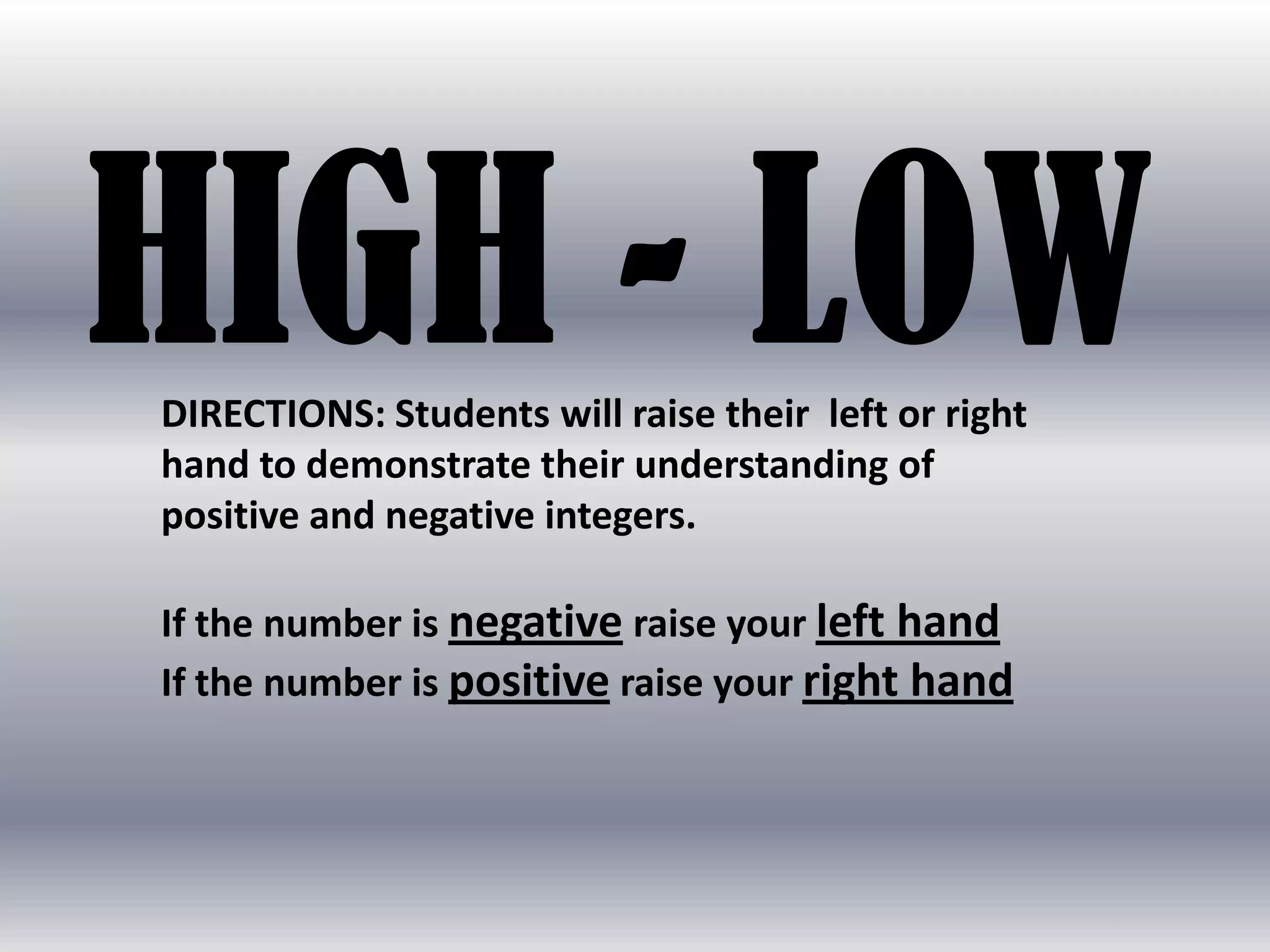 High-Low (comparing and ordering integers) | PPTX