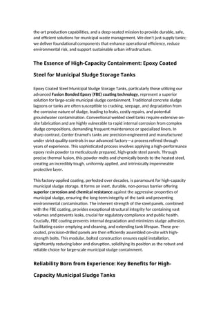 High-Capacity Epoxy Coated Steel Municipal Sludge Storage Tanks Built ...