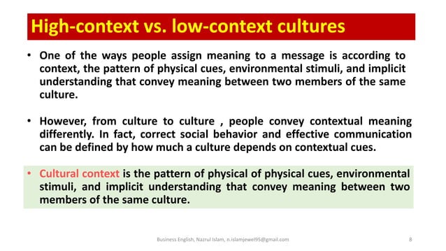 High context vs. low-context cultures | PPTX | Business | Business and Finance