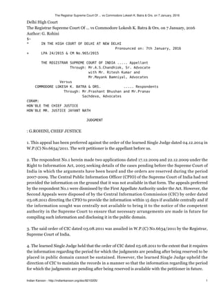 High court order 07.01.2016