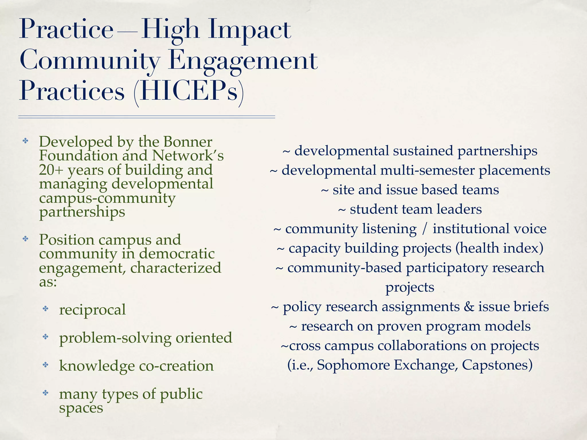 The Bonner High-Impact Initiative | KEY | Undergraduate Education ...
