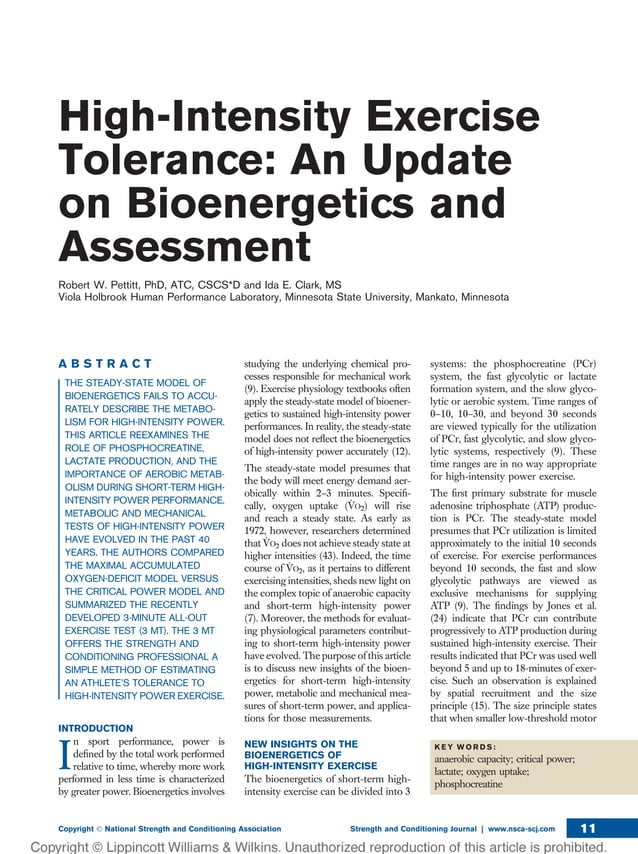 High intensity exercise tolerance | PDF