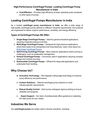 High-Performance Centrifugal Pumps: Leading Centrifugal Pump ...