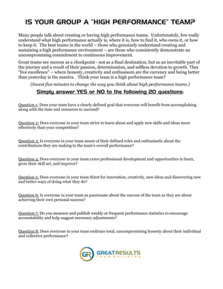 High performing team quiz | PDF
