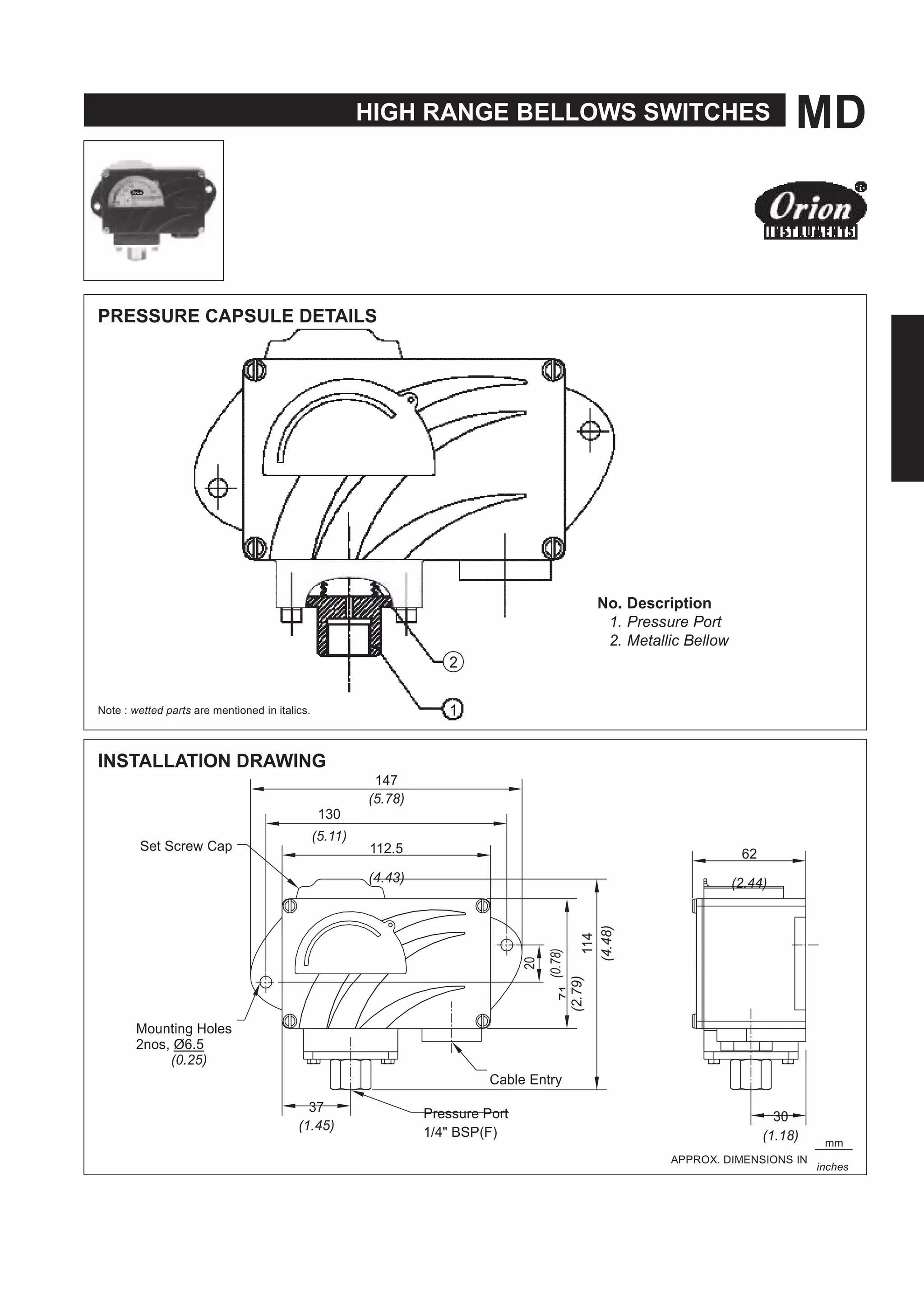 High range Bellow type Pressure Switch MD series | PDF