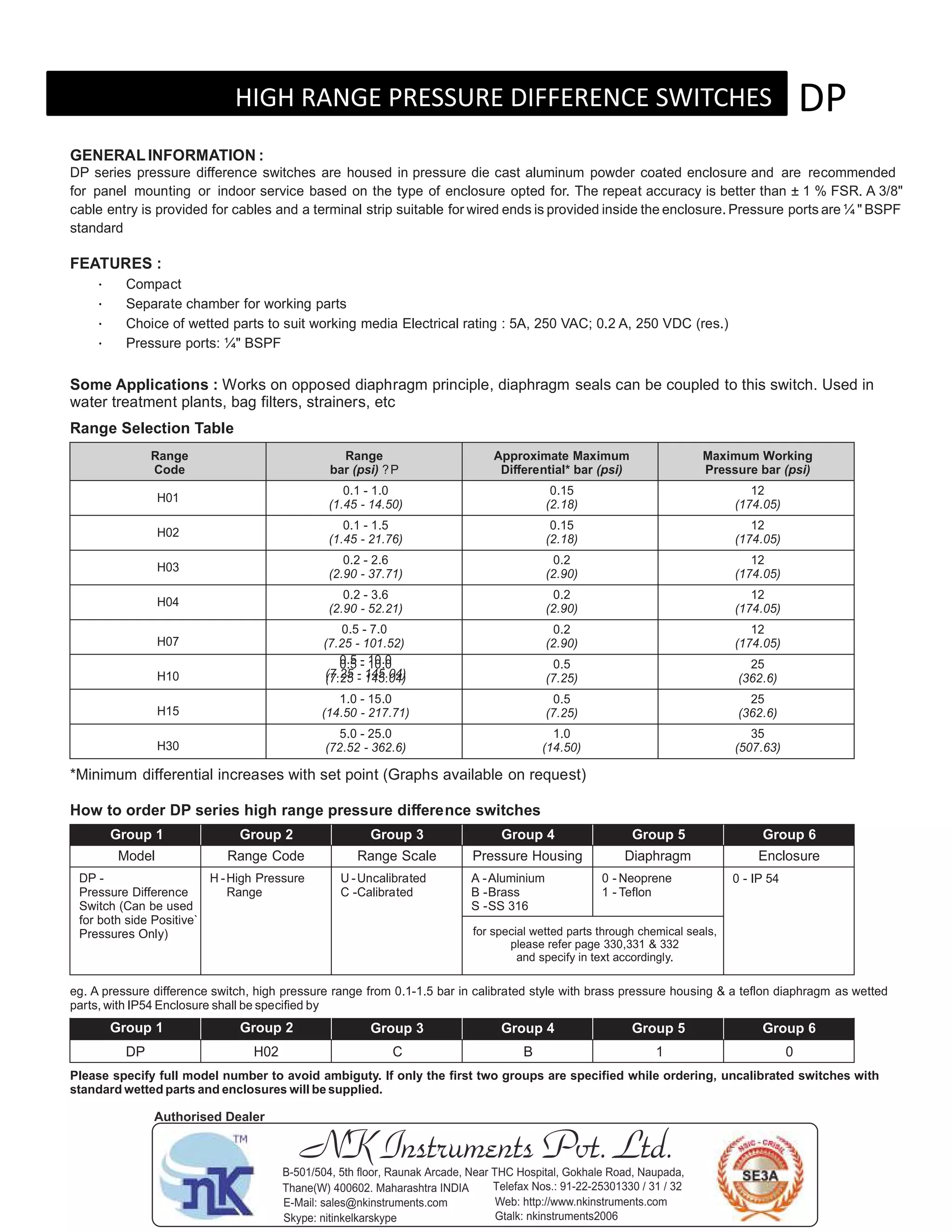 High range DP Switch DP series | PDF | Chemistry | Science