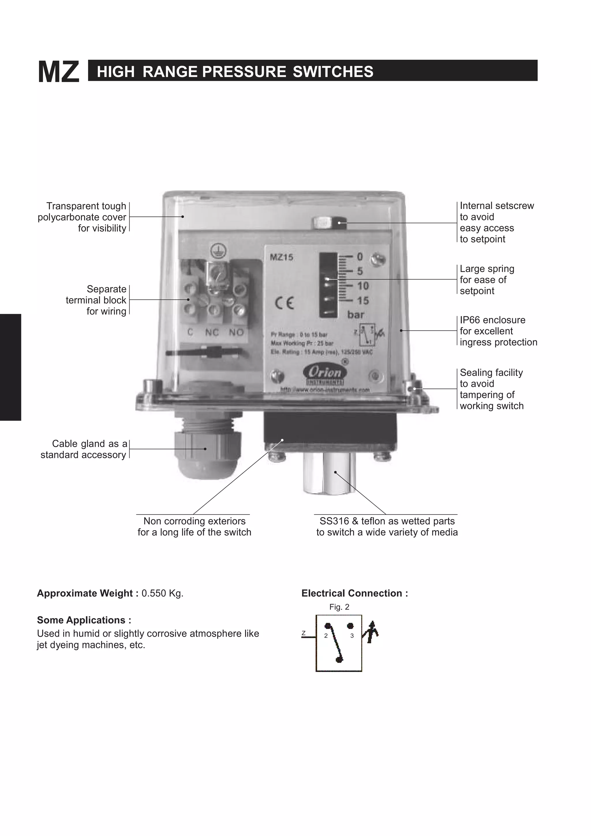 High Range Pressure Switch Mz series | PDF