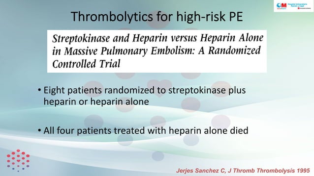High risk pulmonary embolism , Dr David Jimenez | PPT