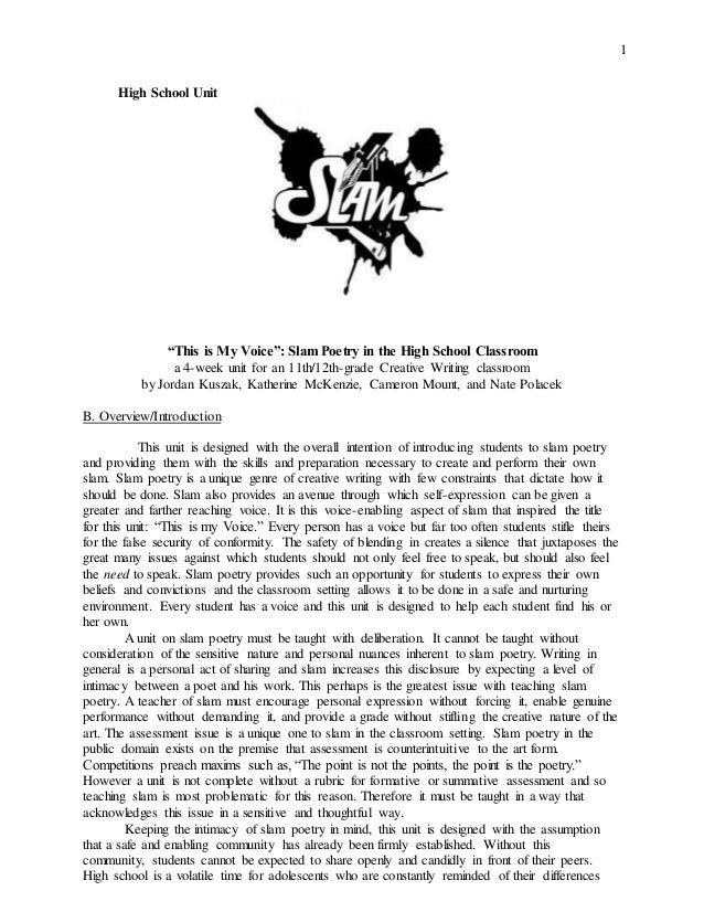 High School unit slam poetry High School unit slam poetry