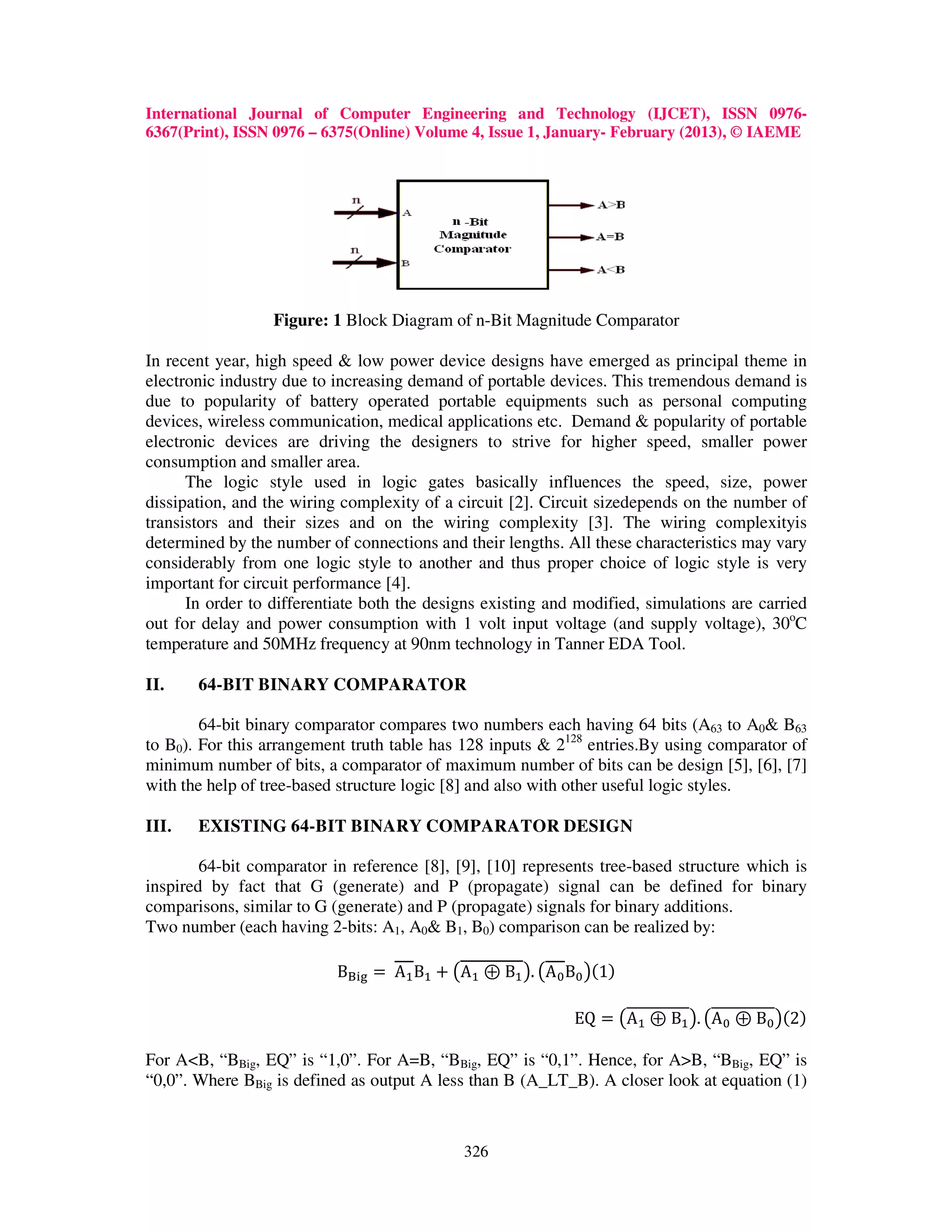High Speed 64 Bit Binary Comparator Using New Approach Pdf
