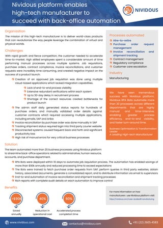 High tech manufacturer uses nividous platform for back-office ...