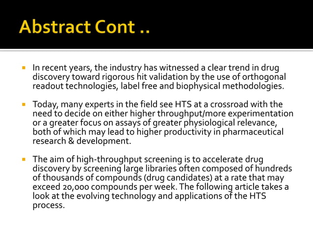 Back Rapid lead compounds discovery through high-throughput screening ...