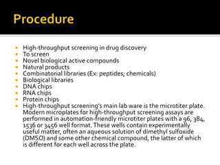 Back Rapid lead compounds discovery through high-throughput screening | PPT
