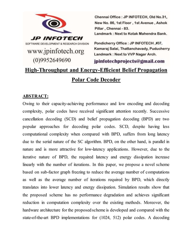 High Throughput And Energy Efficient Belief Propagation Polar Code Decoder Pdf