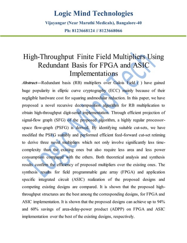 High throughput finite field multipliers using redundant basis for fpga and asic implementations ...