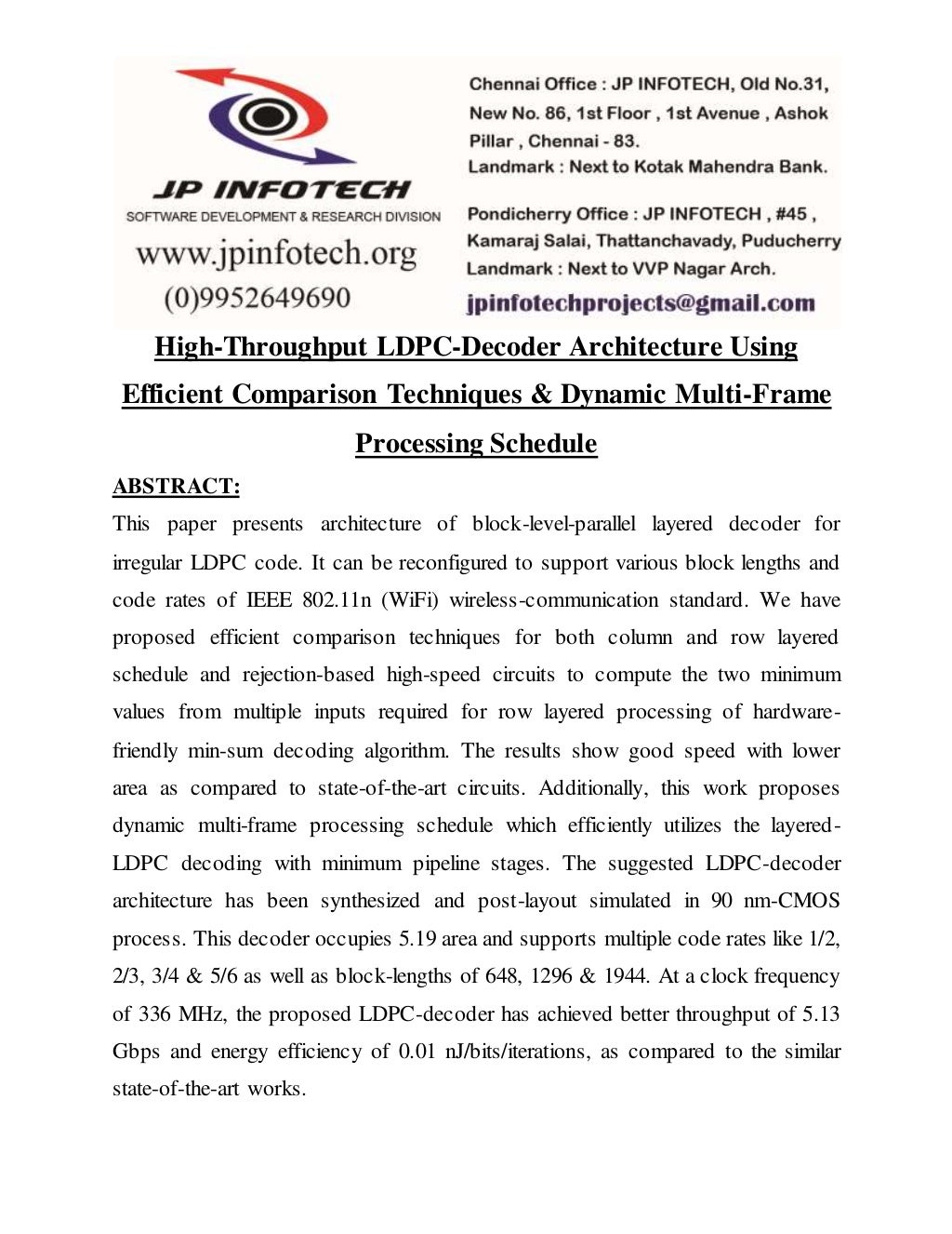 High throughput ldpc-decoder architecture using efficient comparison techniques & dynamic multi ...