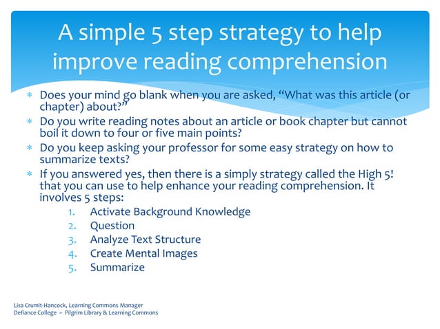 High 5! reading comprehension strategies | PPT