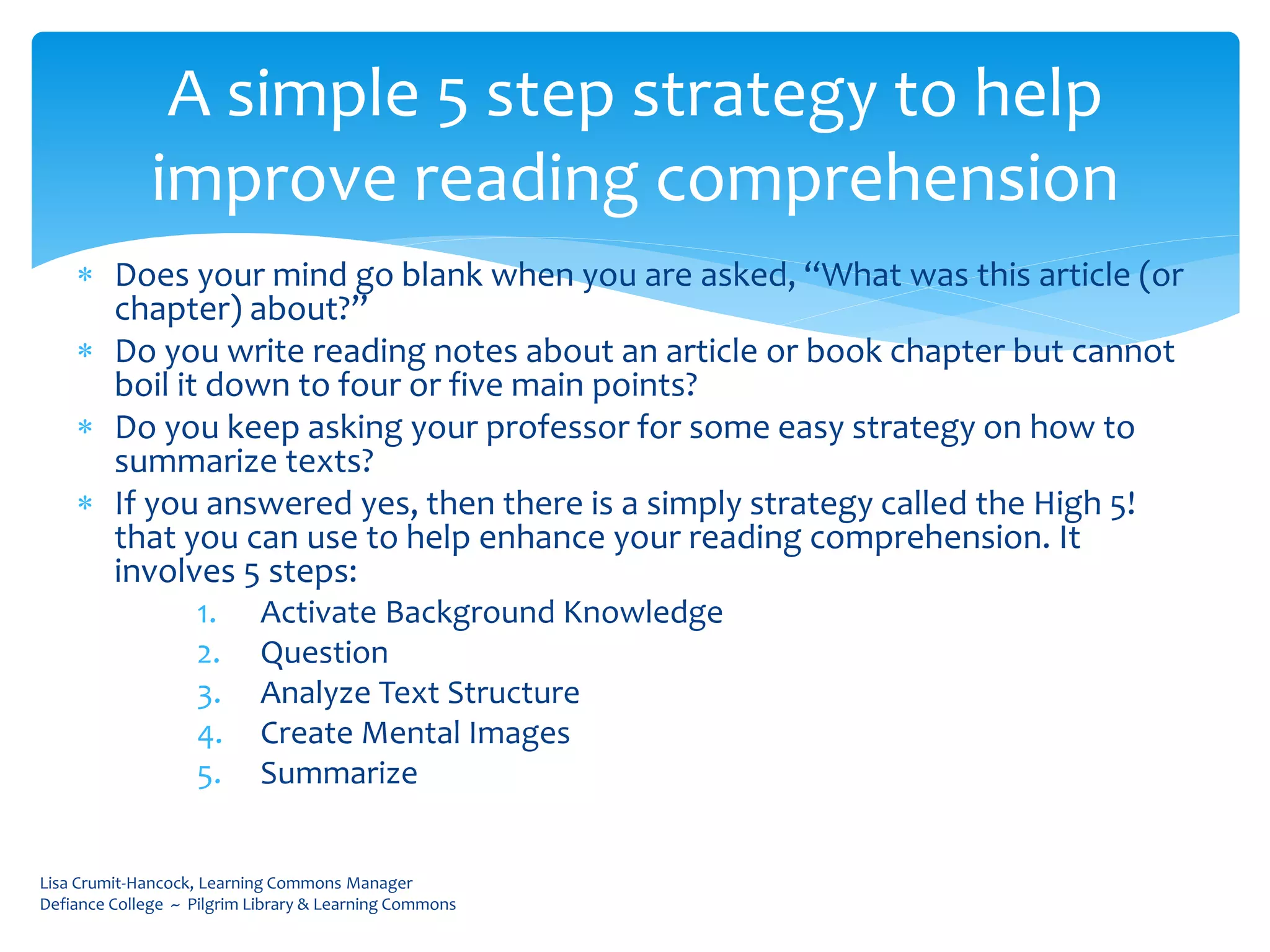 High 5! reading comprehension strategies | PDF