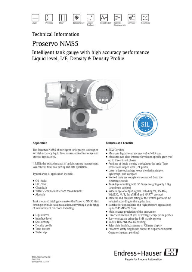 High accuracy liquid level measurement-Proservo NMS5 | PDF