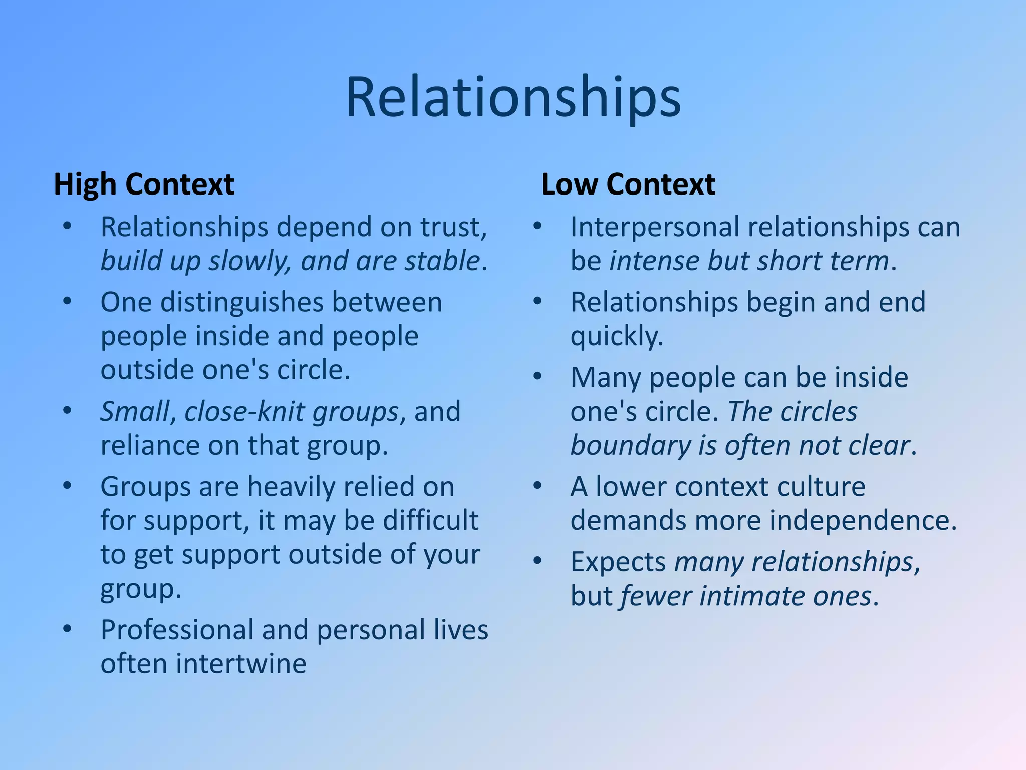 High and low context cultures relationships in each | PPTX