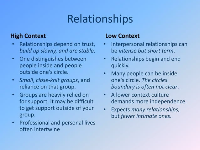 High and low context cultures relationships in each | PPTX | Dating | Family and Relationships