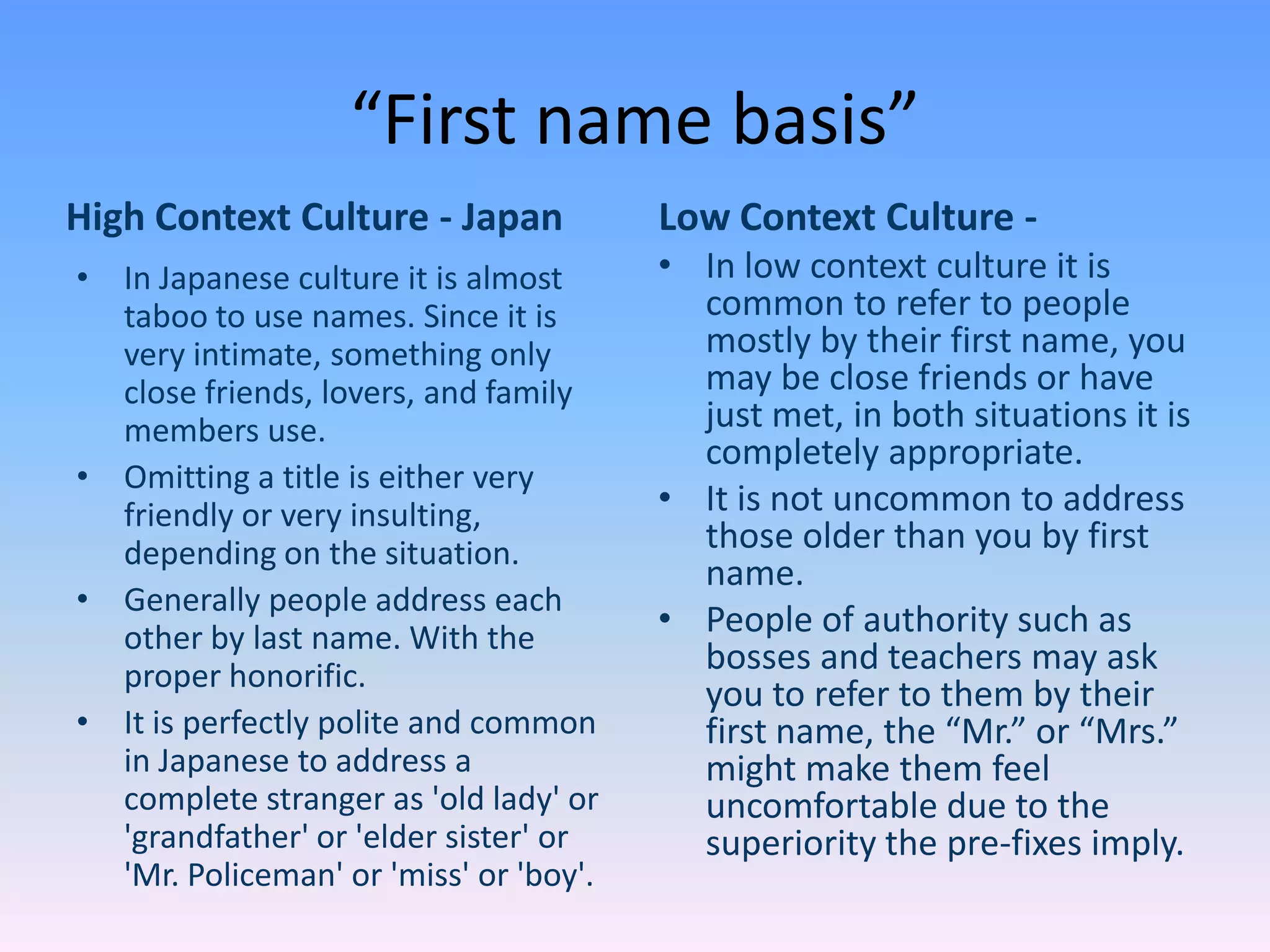 High and low context cultures relationships in each | PPTX