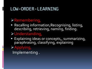 High and low order learning and bloom taxonomy. (https://www.youtube ...