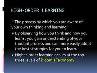 High and low order learning and bloom taxonomy. (https://www.youtube ...