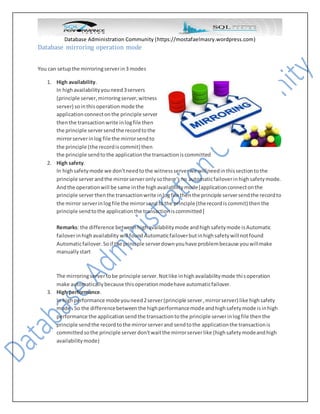 High availability solution database mirroring | DOCX | Databases | Computer Software and ...