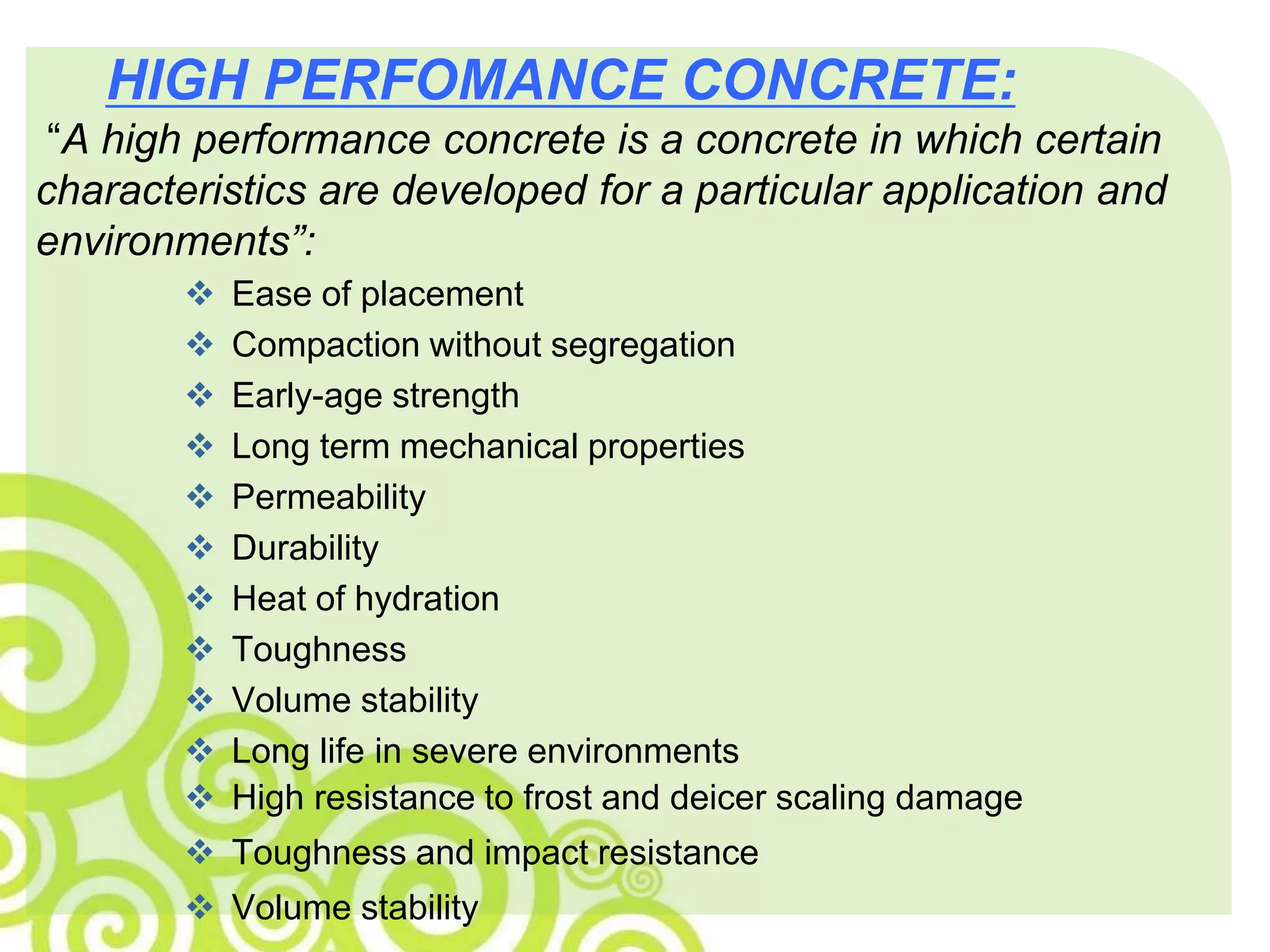 High density concrete, high strength concrete and high performance ...