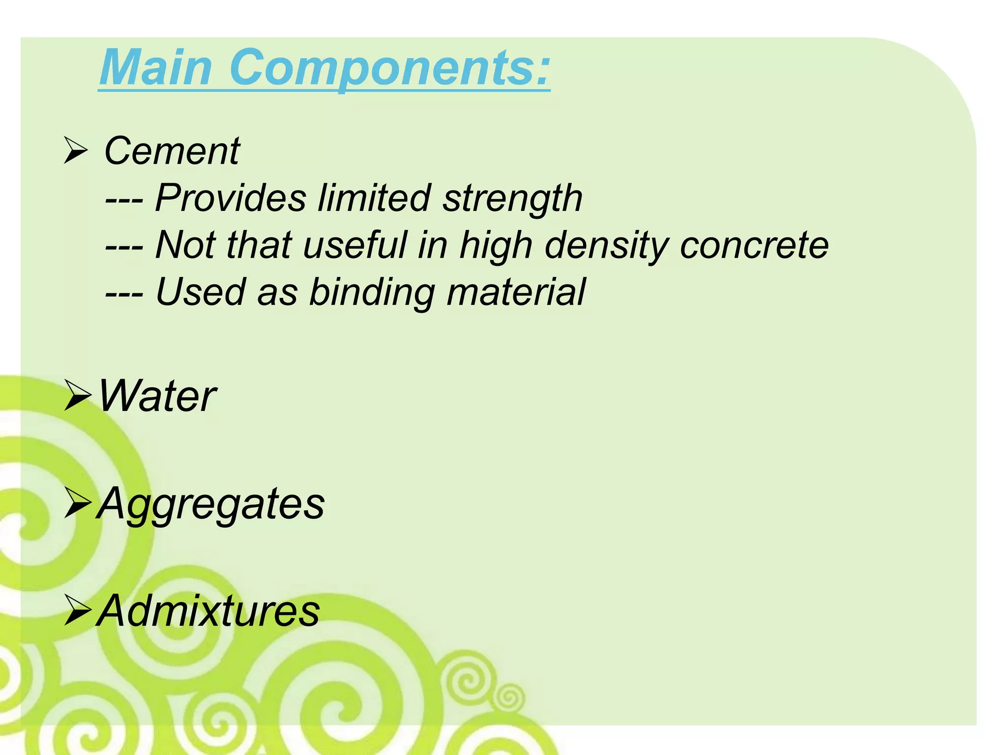 High density concrete, high strength concrete and high performance ...