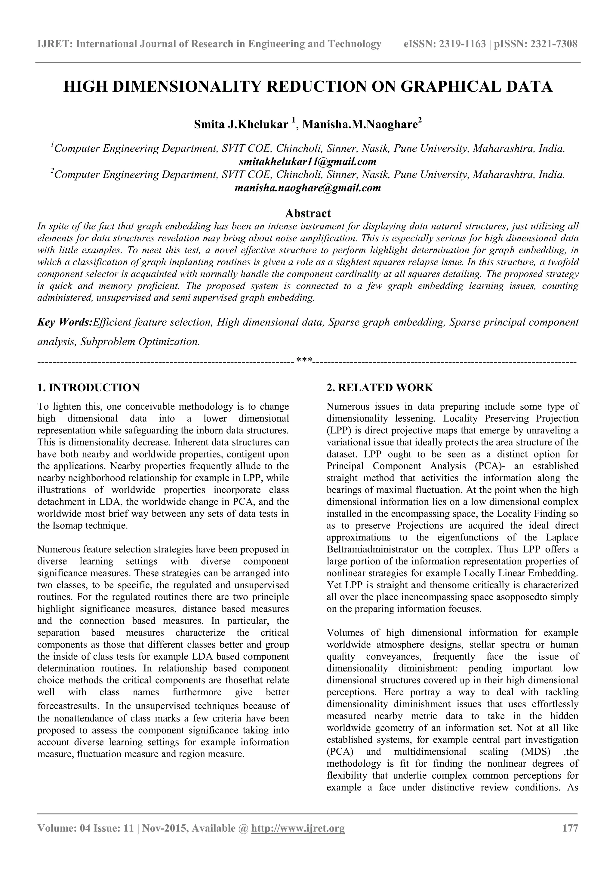 High Dimensionality Reduction On Graphical Data Pdf 