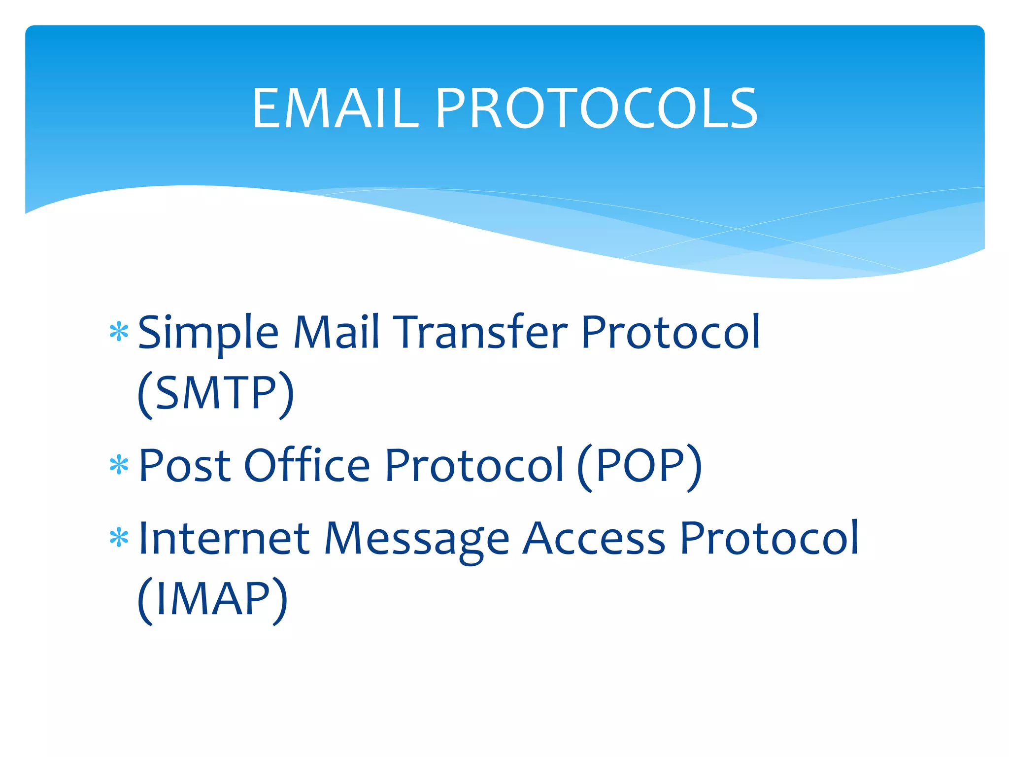 Higher level internet protocols (ppt) | PPTX | Email | Internet