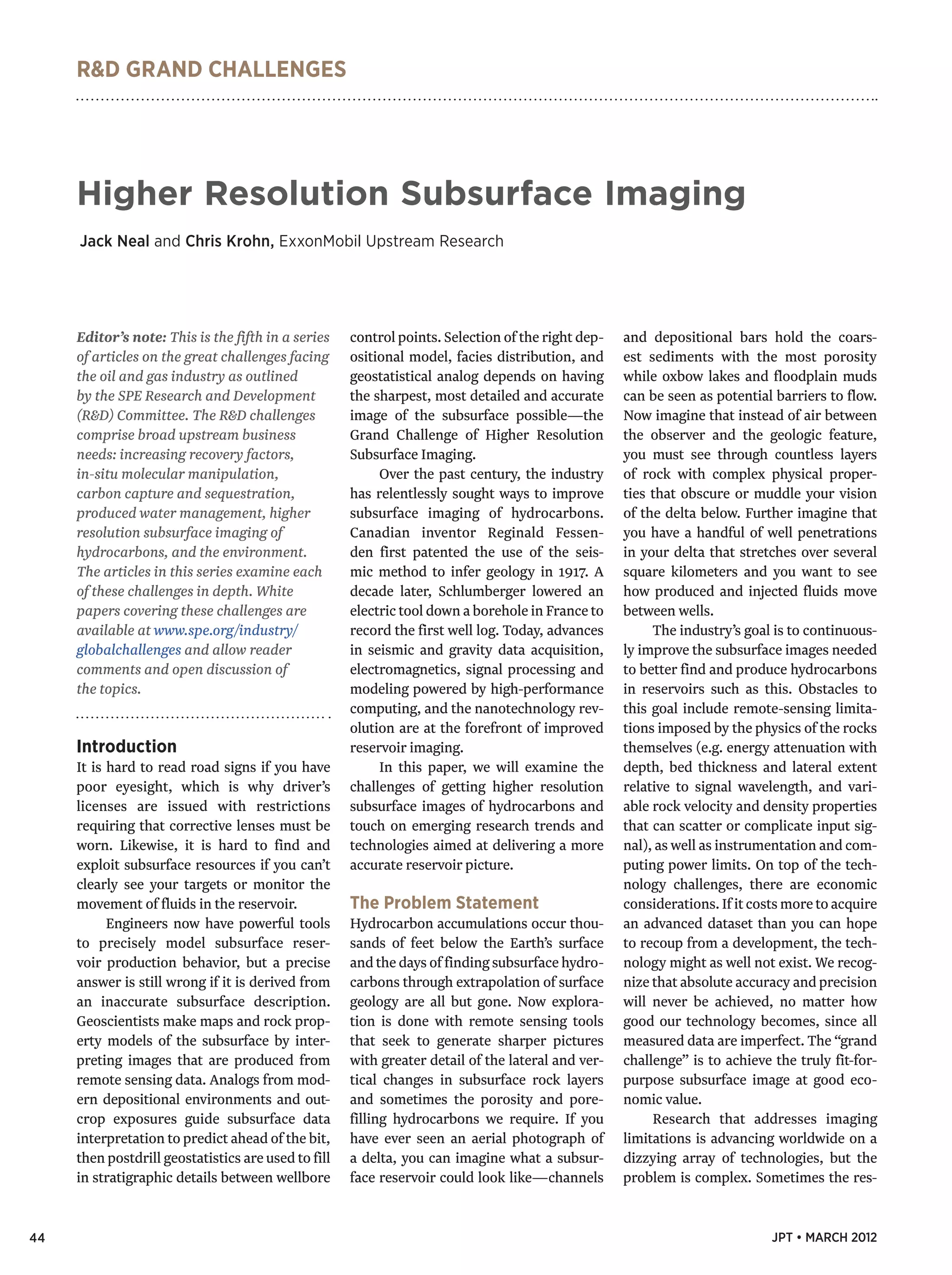Higher resolution subsurface-imaging - jpt article | PDF | Geology | Science