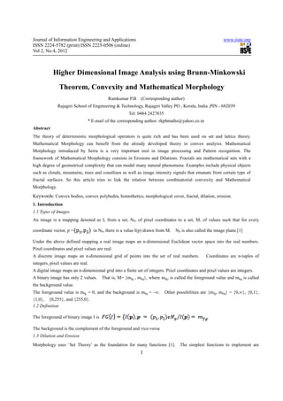 Higher dimensional image analysis using brunn minkowski theorem, convexity and mathematical ...