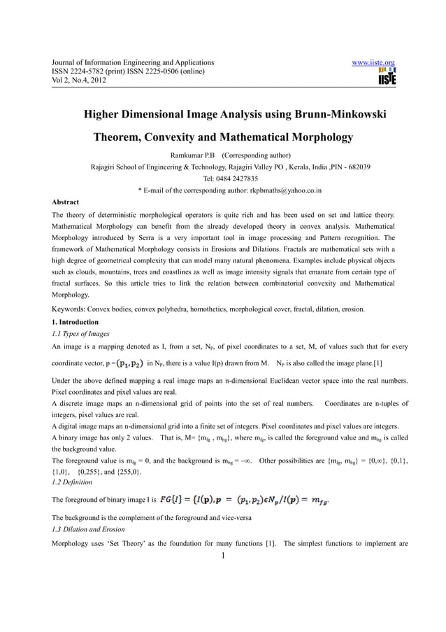 Higher dimensional image analysis using brunn minkowski theorem, convexity and mathematical ...