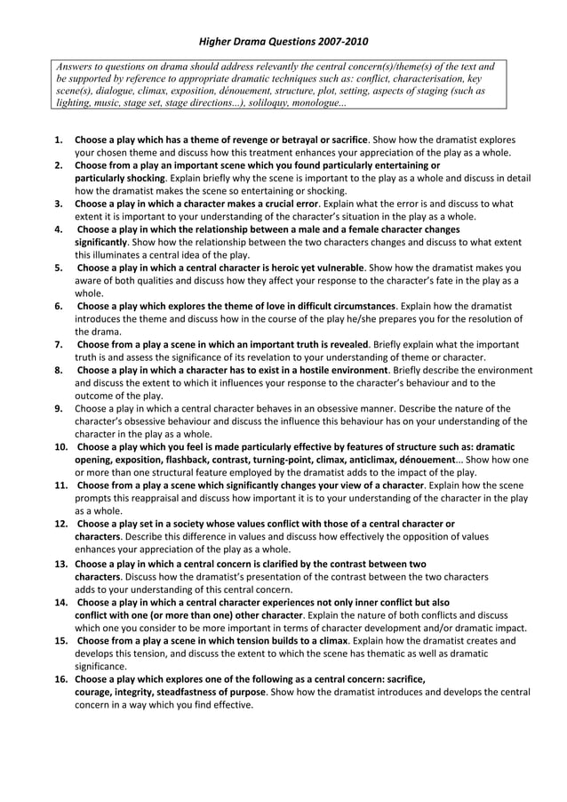 Higher drama questions 2007 to 2010 | DOCX