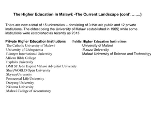 Higher education in malawi | PPTX | Postgraduate Education | College ...