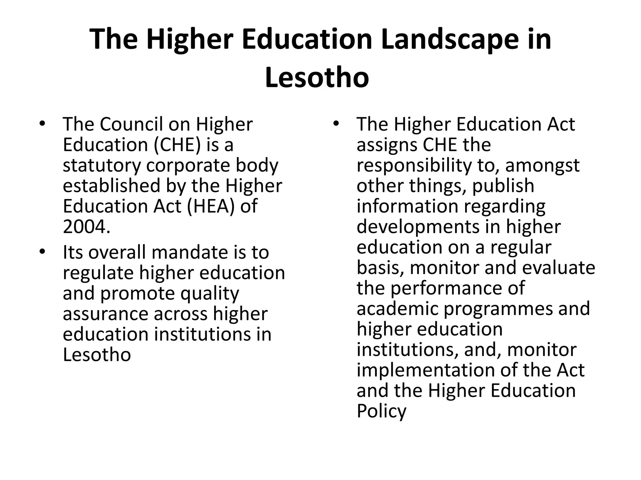 Higher education system in lesotho | PDF