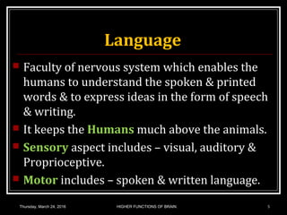 Higher functions of brain language speech. | PPT