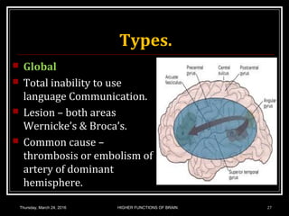 Higher functions of brain language speech. | PPT