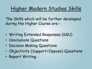 Higher modern studies extended responses induction | PPTX